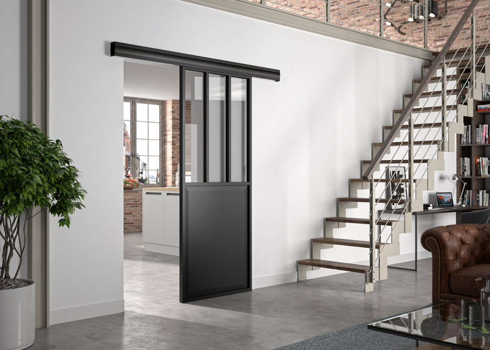 SIFISA, Optirail : porte en applique avec rail en aluminium et bandeau ...